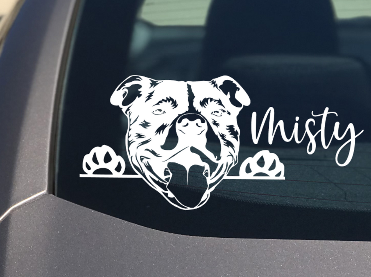 Staffy Car Sticker. Peeking dog Staffordshire Bull Terrier Decal – My ...